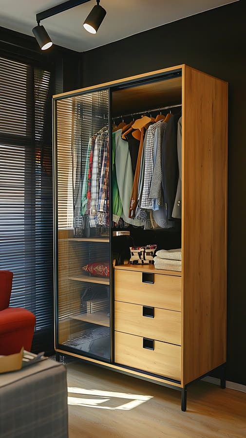 Wooden Wardrobe Glass Door Three Drawers Stock Photos - Free & Royalty ...