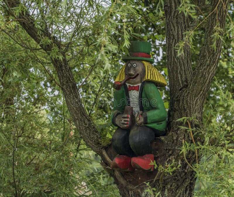 Wooden Water Goblin on Willow Tree Stock Image - Image of european ...
