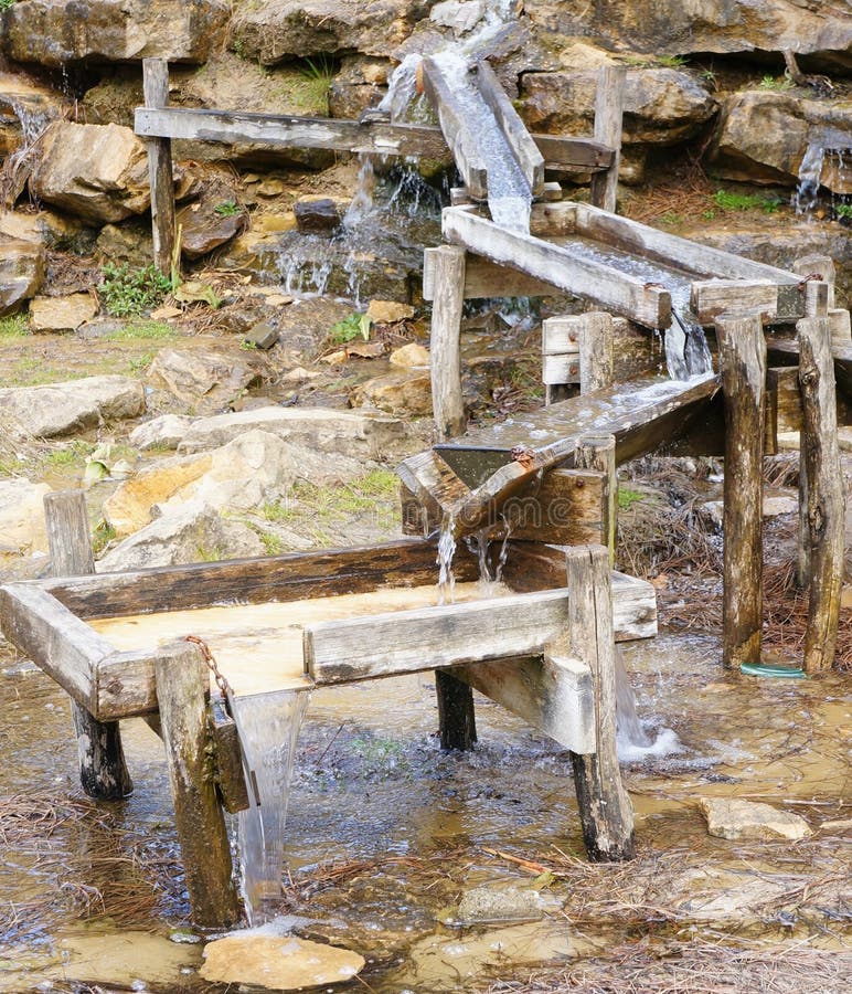 Wooden water sluice boxes stock image. Image of waterworks - 24448599