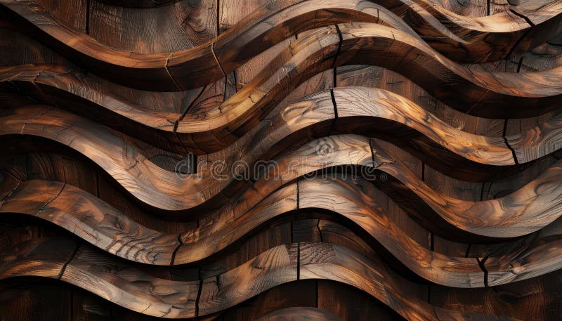 Wooden Waves Create Rhythmic Patterns on a Textured Surface in a Warm ...