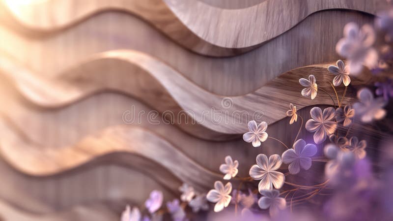 Wooden Waves and Flowers Abstract Elegant Background. Generative AI ...