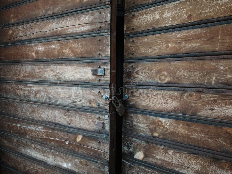 Wooden Weathered Antique Gates Closed with Padlock Stock Image - Image ...