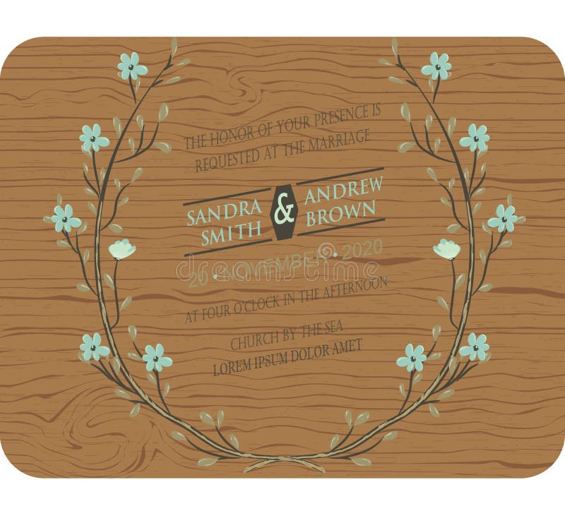 Wooden Wedding Invitation Card Stock Vector - Illustration of ...
