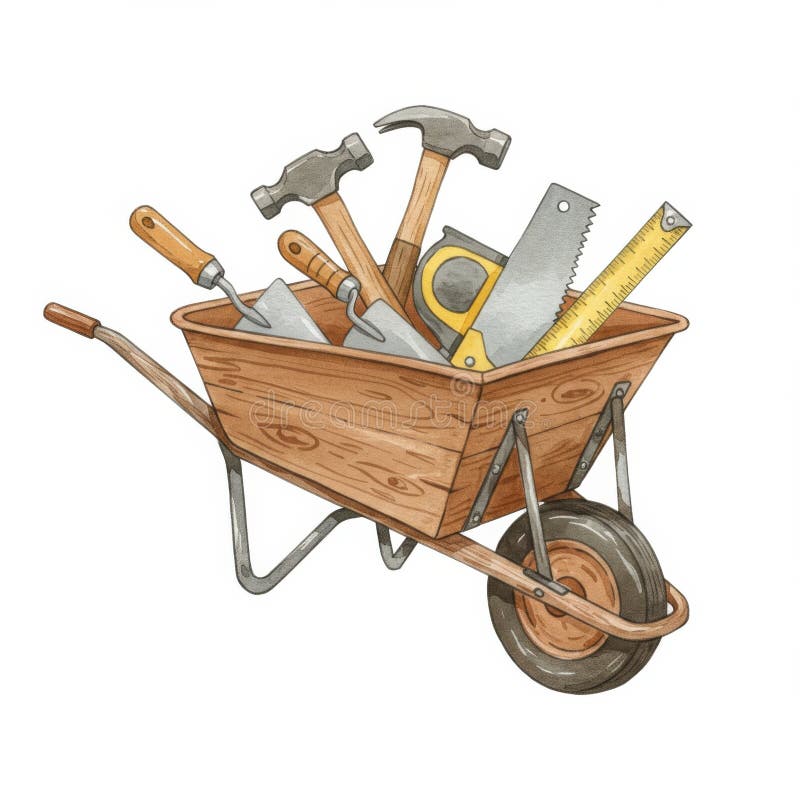 Wooden Wheelbarrow Filled with Assorted Hand Tools Stock Illustration ...
