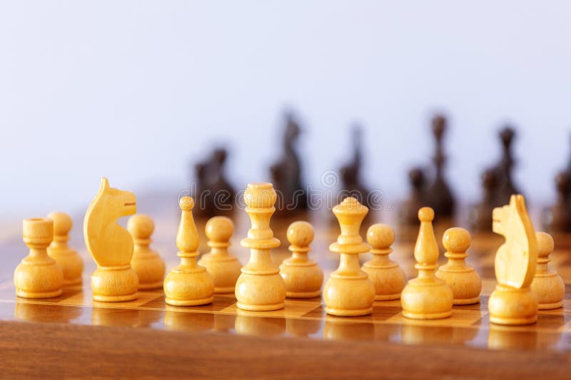 Wooden White Chess Pieces on the Chessboard Stock Image - Image of ...