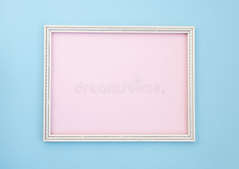 Wooden White Frame Inside Pink, on a Blue Background, Minimalism, Mock ...