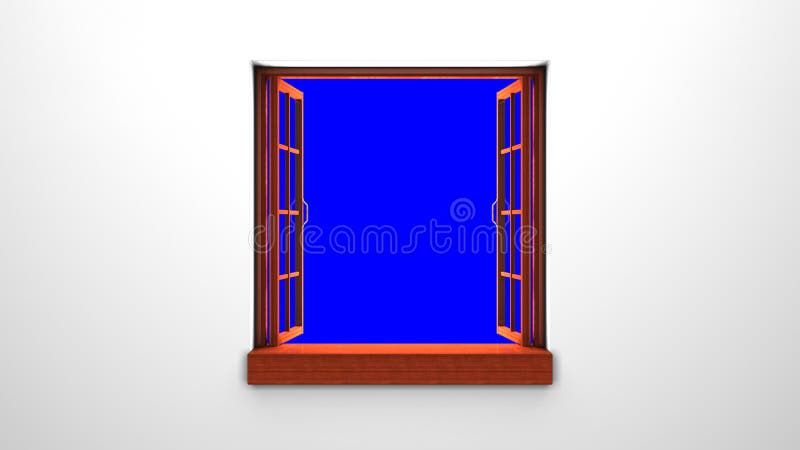 Wooden Window with Blue Chroma Key. Stock Illustration - Illustration ...