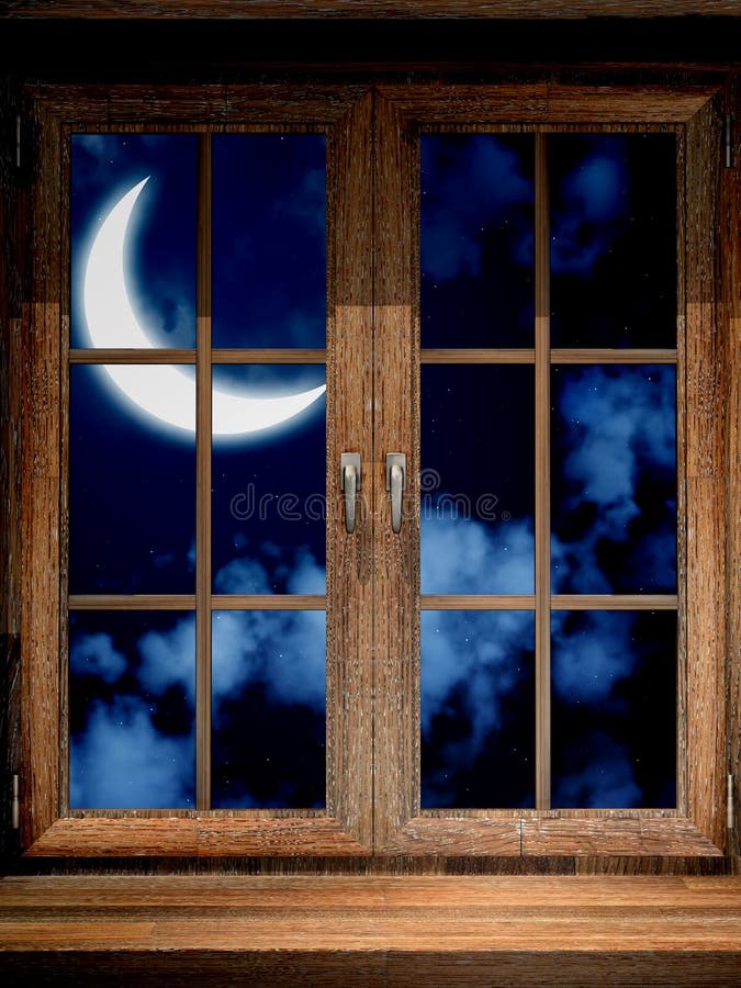 Moon in the window stock image. Image of inside, night - 14386405