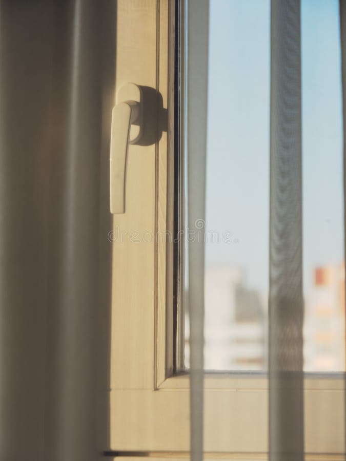 Wooden Window Frame with Handle. Apartment Window Stock Image - Image ...