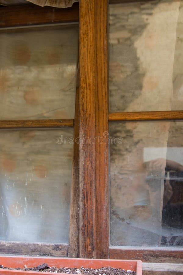 Old Window with Spider Web and Bad Glass Stock Photo - Image of ...