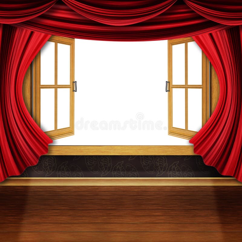 Wooden Window with Red Curtain Stock Illustration - Illustration of ...