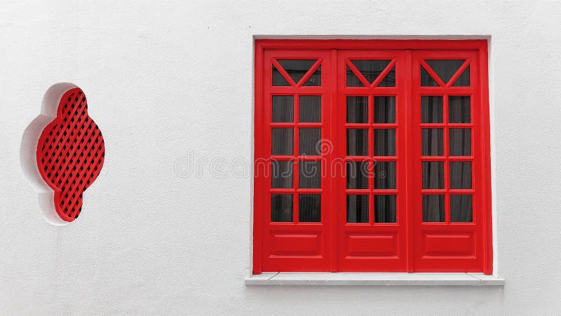 Wooden Window with Red Frames Stock Photo - Image of retro, design ...