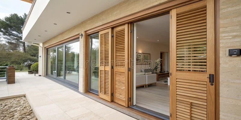 Wooden Window Shutters in Modern Interiors Stock Illustration ...