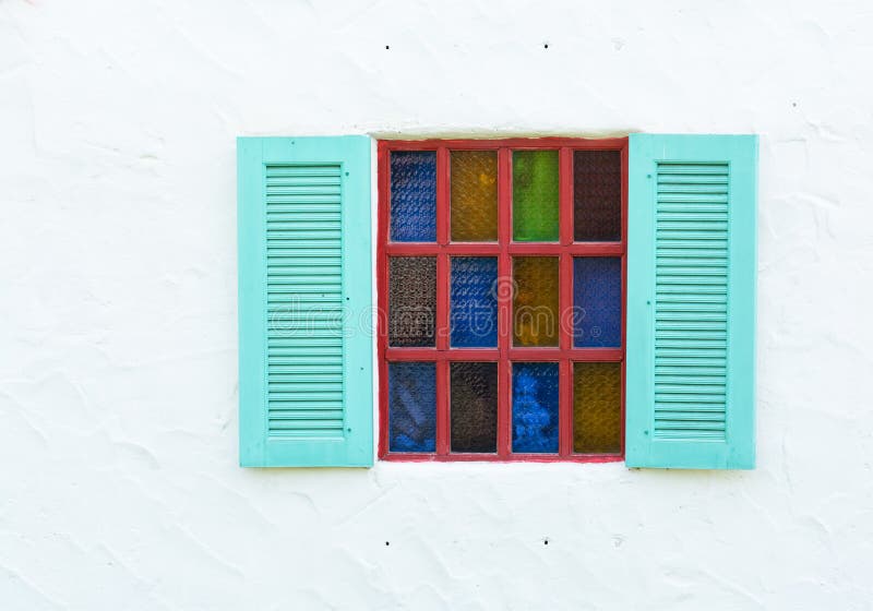 Wooden Window on White Wall Stock Photo - Image of wooden, house: 50070882