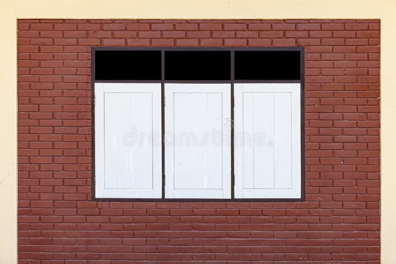 Wooden Windows and Dark Brown Brick Block Walls Stock Illustration ...