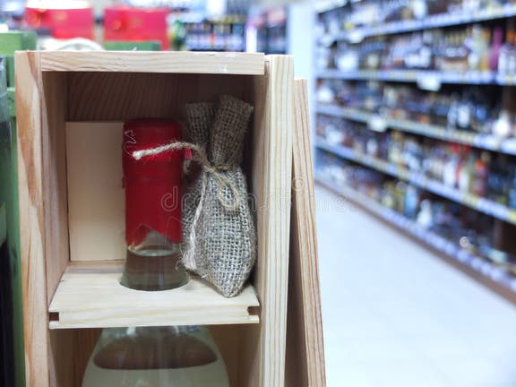 Wooden Wine Bottle Packaging in the Store Stock Photo - Image of ...