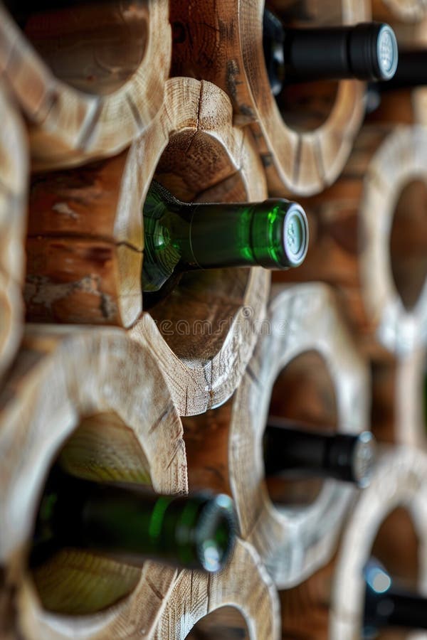 A Wooden Wine Rack Holding Multiple Wine Bottles Stock Image - Image of ...