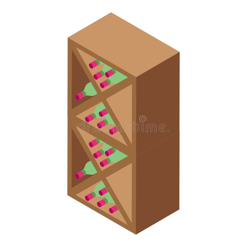 Wooden Wine Rack Storing Bottles in Triangular Cells Isometric View ...