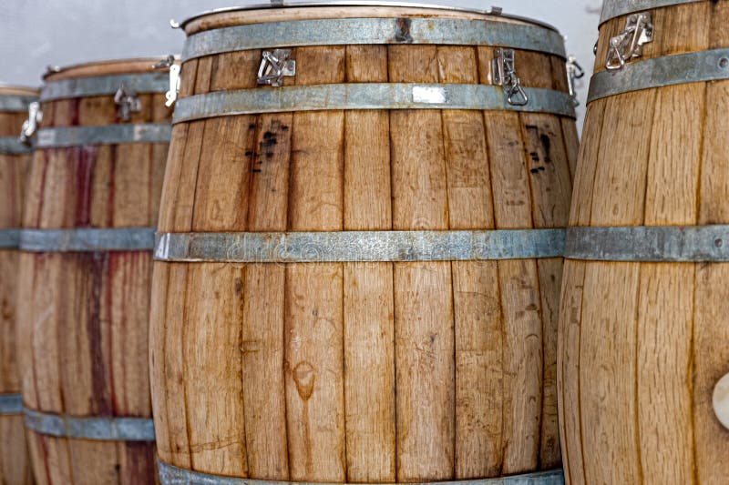 Wooden wine vats close up stock image. Image of factory - 311383019
