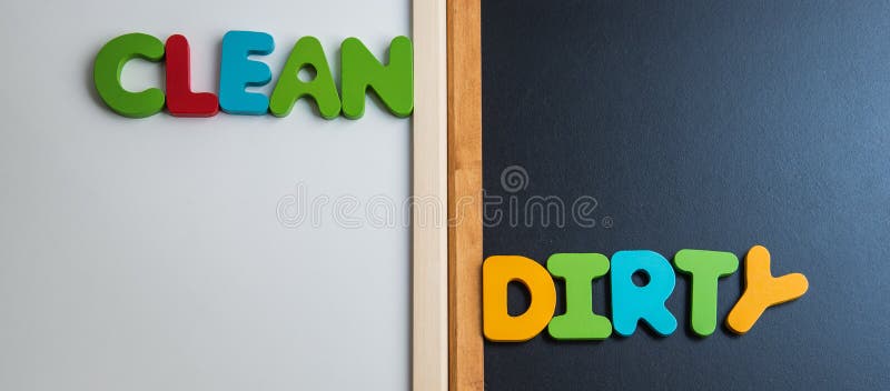 Wooden Word CLEAN and DIRTY on Black Board and White Board Stock Photo ...