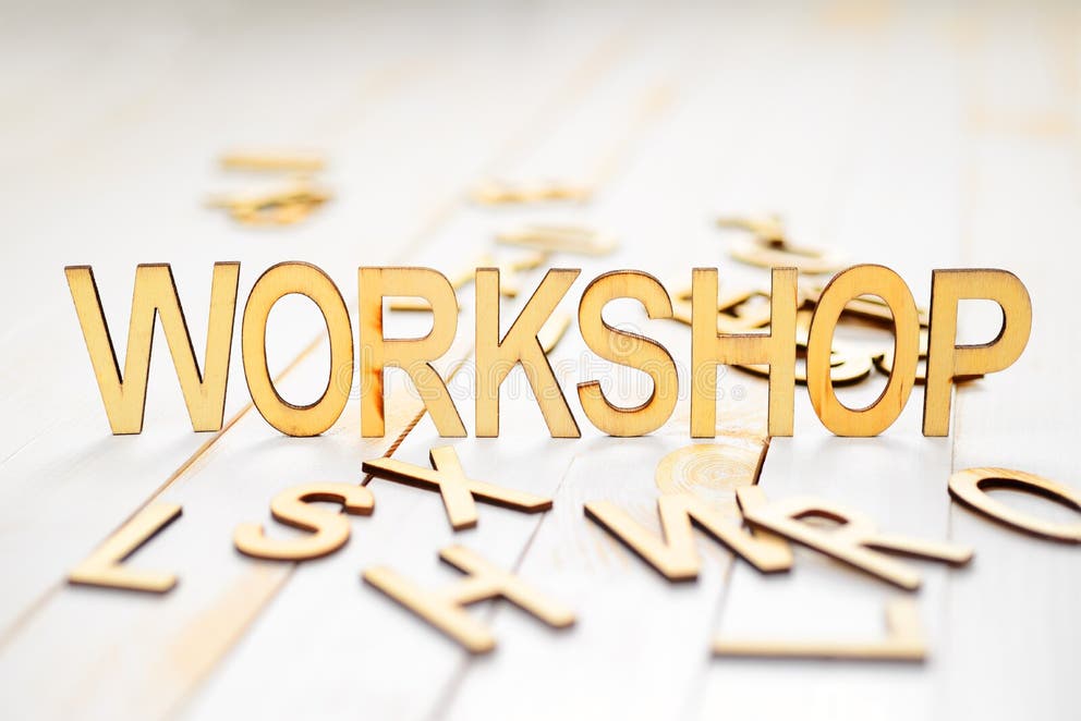 Wooden word workshop stock photo. Image of alphabet, table - 86538346