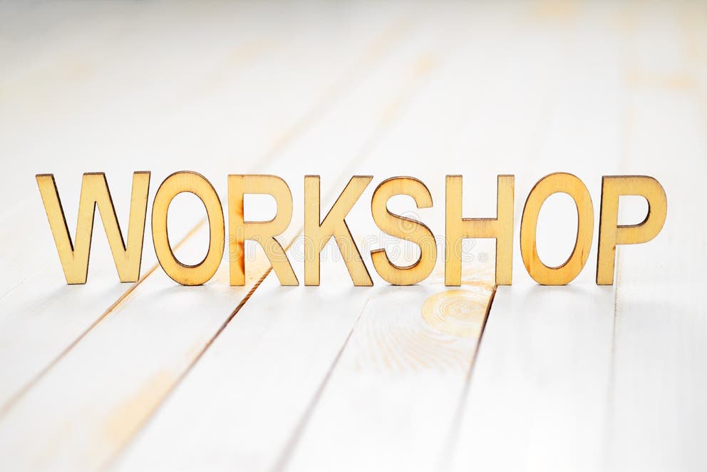 Wooden word workshop stock image. Image of learn, study - 87307469