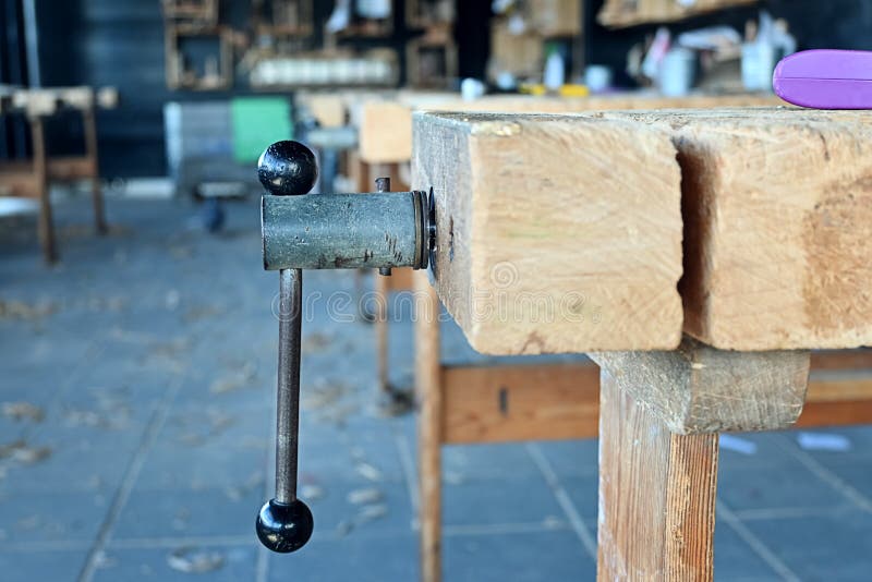 Wooden Workbench in Empty in Carpentry Workshop Classroom Stock Image ...