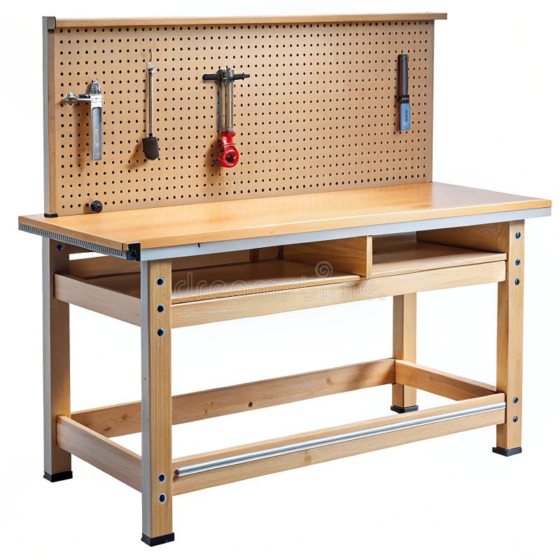 Wooden Workshop Table with Built-in Pegboard Stock Illustration ...