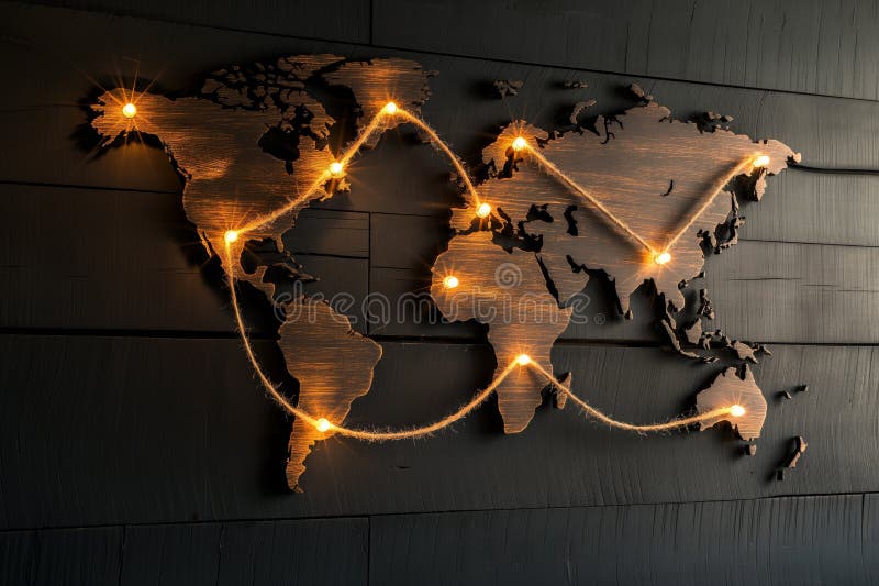 Wooden World Map Art with Lighting Stock Image - Image of global, pine ...