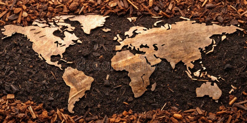 Wooden World Map Embedded in Soil a Symbol of Global Environmental ...