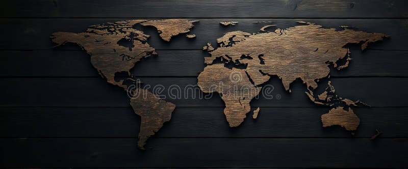 A Wooden World Map with Intricate Details is Showcased on a Rustic ...