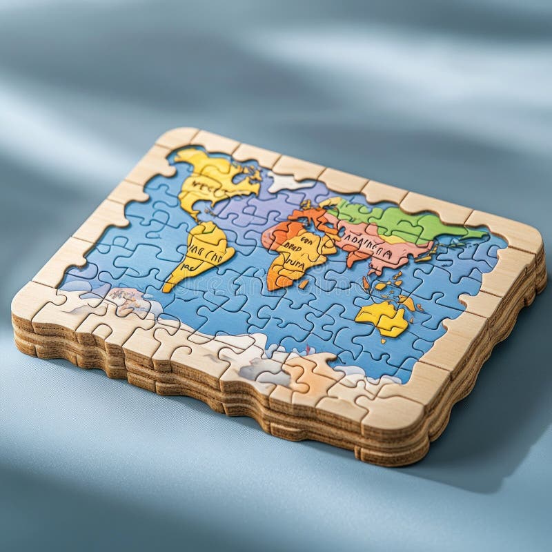 Wooden World Map Puzzle, Stacked Stock Illustration - Illustration of ...