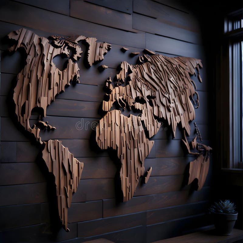 Wooden World Map on the Wall. 3d Render Illustration Stock Illustration ...
