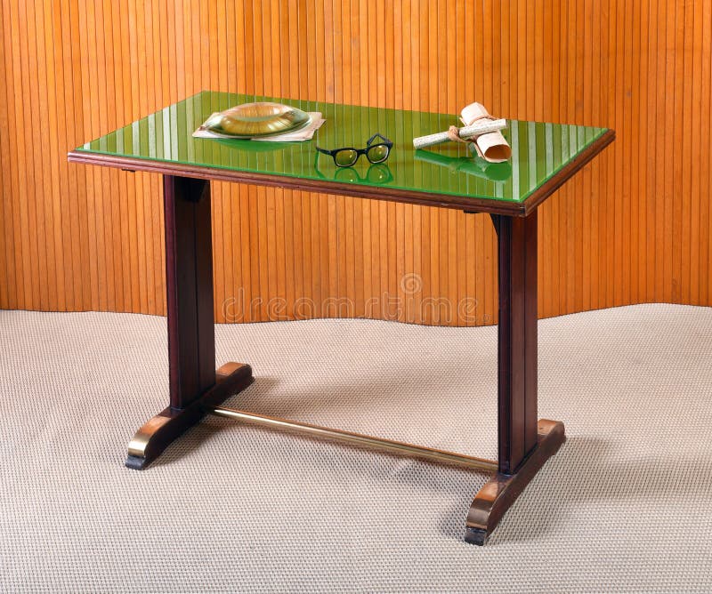 Wooden Writing Desk with Green Top Surface Stock Image - Image of ...