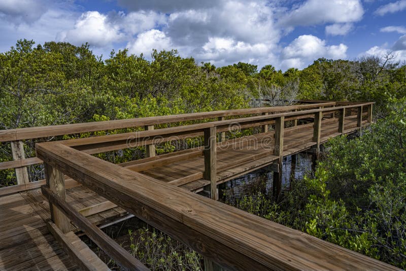 Wooden Zig-Zag Bridge Over a Florida Lagoon Stock Image - Image of ...