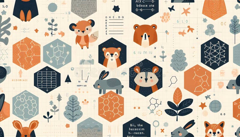 Woodland Animal Hexagon Pattern Stock Illustration - Illustration of ...