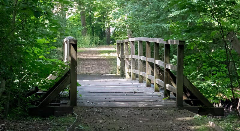 Woodland bridge in summer stock photo. Image of wooden - 257182310