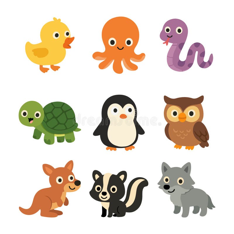 Woodland Creature Cartoon Collection Stock Illustration - Illustration ...