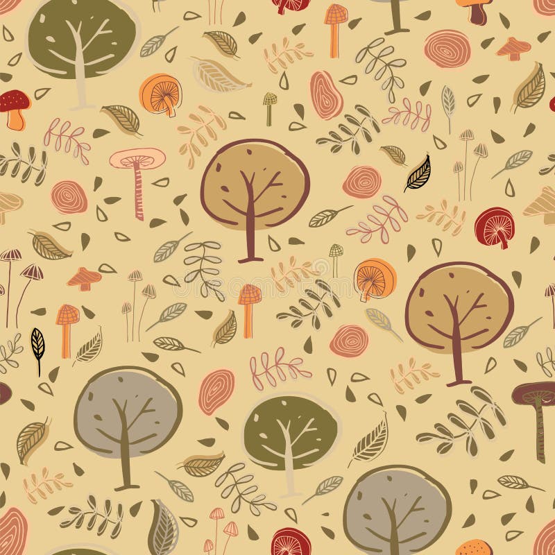 Woodland Forest Seamless Pattern Design Stock Vector - Illustration of ...