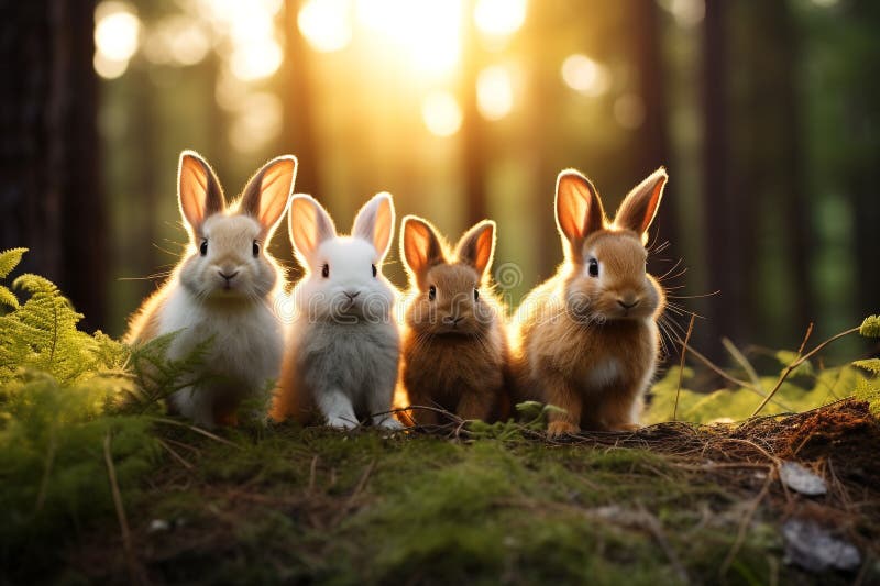 Woodland Rabbits Brown and White in the Wild Stock Illustration ...