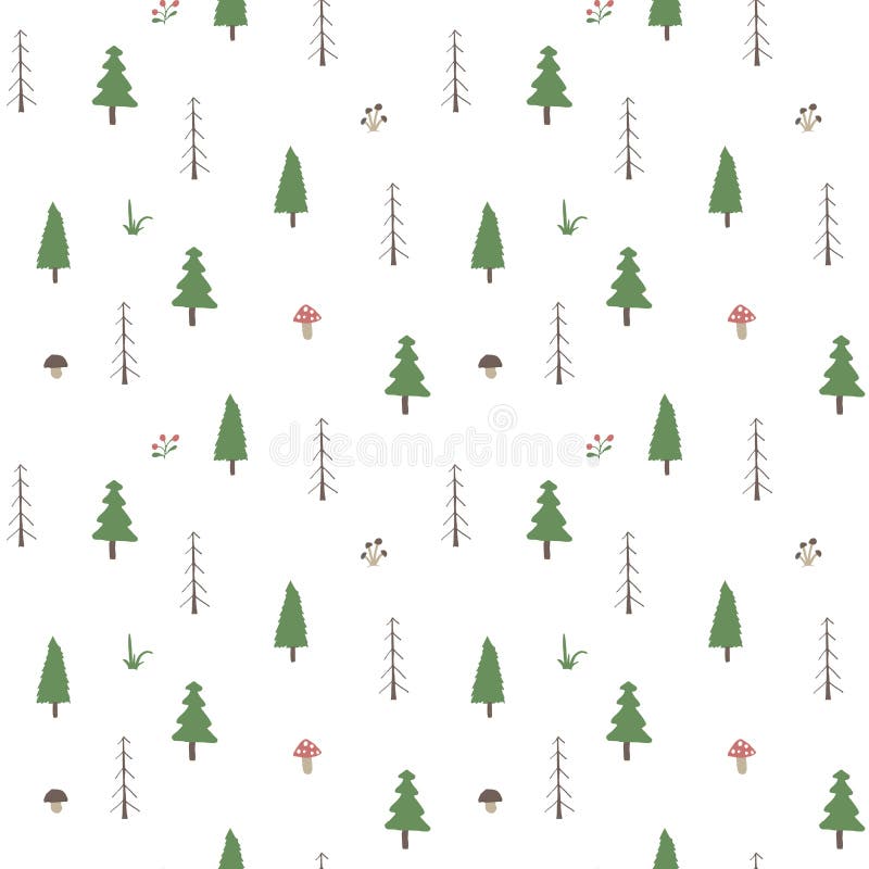 Woodland Seamless Pattern, Forest Background. Cute Cartoon Trees and ...