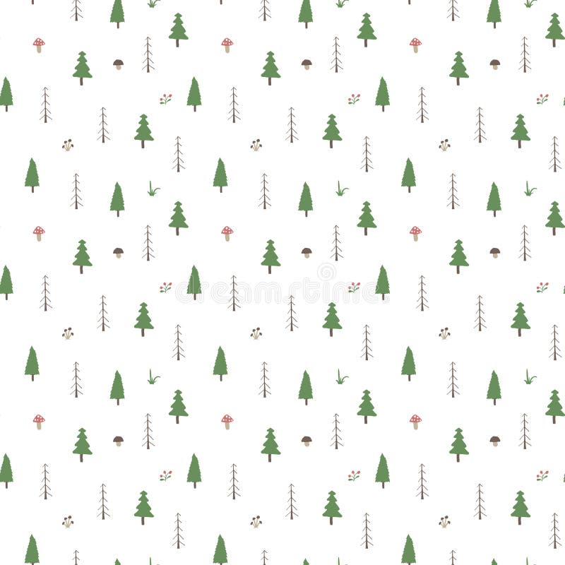 Woodland Seamless Pattern, Forest Background. Cute Cartoon Trees and ...