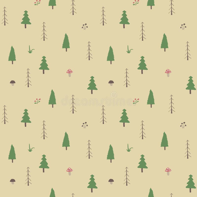 Woodland Seamless Pattern, Forest Background. Cute Cartoon Trees and ...