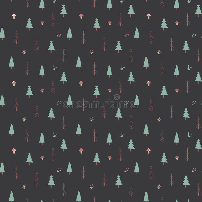 Woodland Seamless Pattern, Forest Background. Cute Cartoon Trees and ...