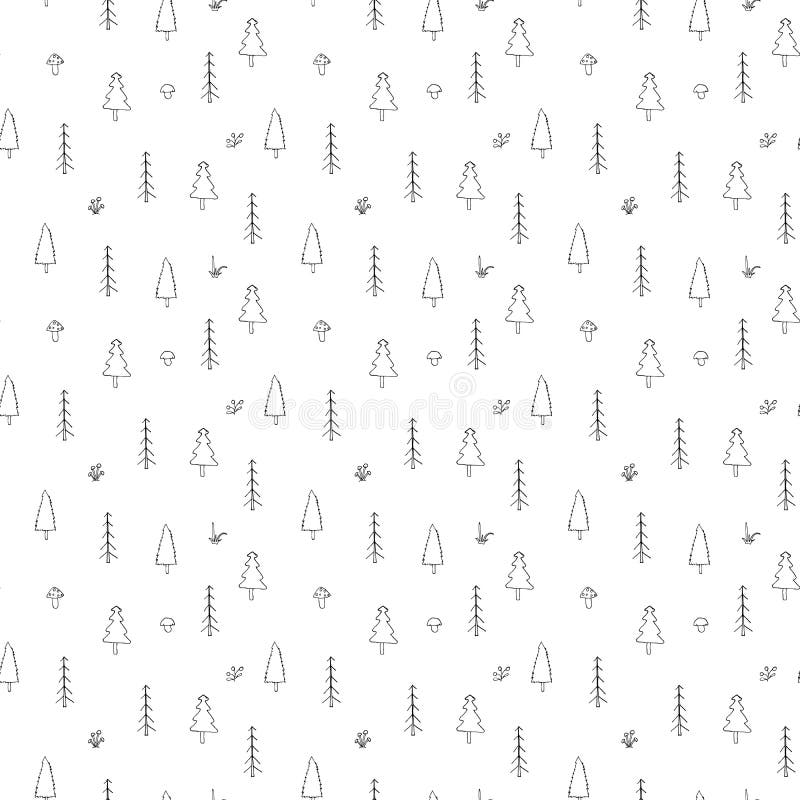 Woodland Seamless Pattern, Forest Background. Cute Cartoon Trees and ...