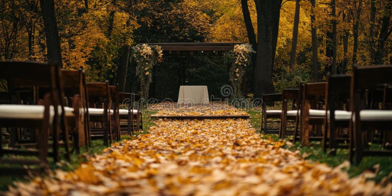 Woodland wedding setup stock photo. Image of chairs - 379198296