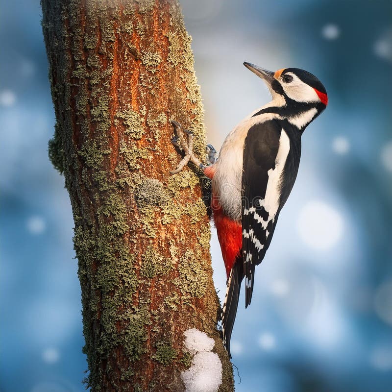 Woodpecker, AI generated stock illustration. Illustration of tree - 327656511
