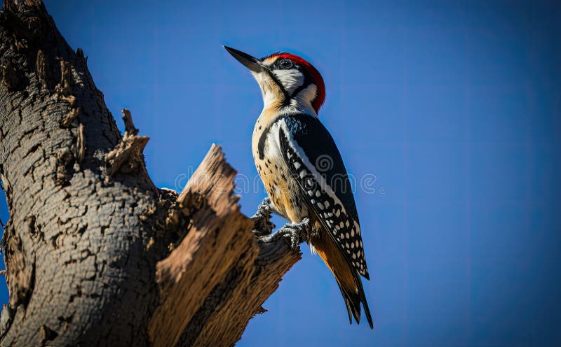 A Woodpecker Perched on the Trunk of a Tree, Collecting Food, a Blurred ...