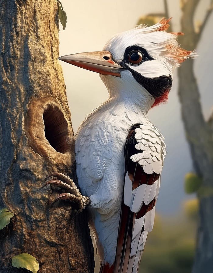 Woodpecker in a Tree Autumn Cartoon Stock Image - Image of animal, tree ...