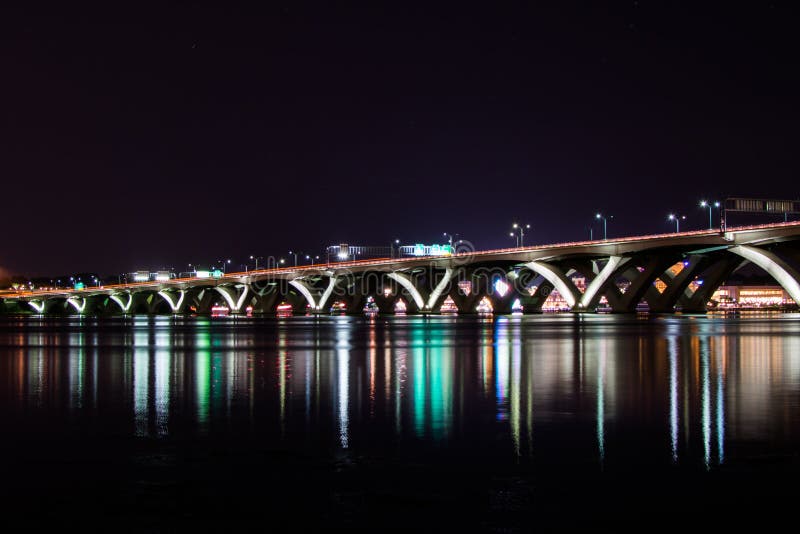 Woodrow Wilson Memorial Bridge at Night with Reflection Off the Stock ...